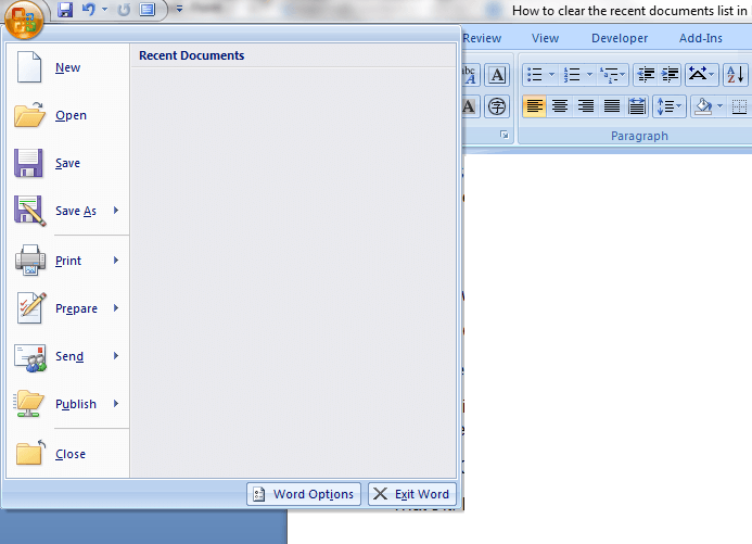 How To Clear The Recent Documents List In Microsoft Word 2007 Tip